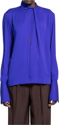 Tom Ford Femme, Blouses et Chemises, Bleu, Taille: 34 FR Blouse &agrave; Manches Longues en Georgette de Soie D&eacute;lav&eacute;e