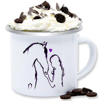 Shirtracer Emaille Tasse Blechtasse - Tassen - Pferd und Reiterin Geschenk Pferde M&auml;dchen I Pferd Geschenk f&uuml;r Pferdeliebhaber I Reiten M&auml;dchen Geschenke f&uuml;r Pfe