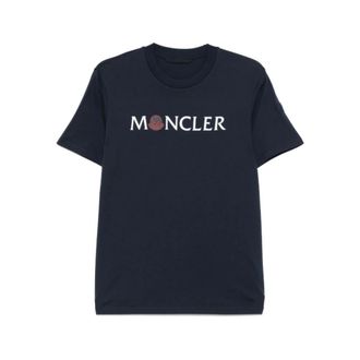 Moncler Navy Blue Logo Print T-shirt - - Tops - Herren - Blau - M