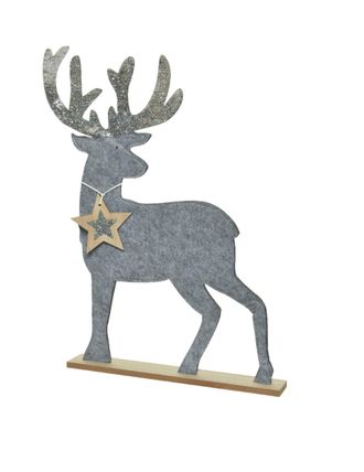Kaemingk großer dekorativer Deko-Hirsch Hirschfigur als Silhouette aus grauem Filz und etwas Glitzer (groß)