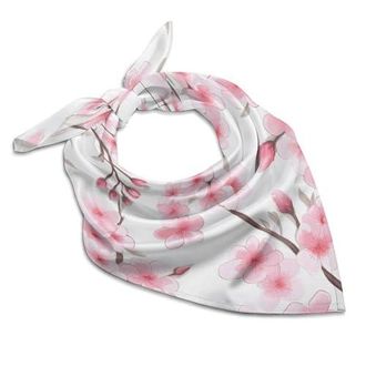 Generic Écharpe carrée en soie rose cerise printanière légère avec fleurs de prunier pour cheveux, foulard respirant, cadeau pour homme et femme, multicolore,
