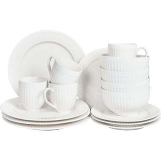 Beliani 16-teiliges Set aus wei&szlig;em Porzellan Kaolin Handmade Glanzoberfl&auml;che Service f&uuml;r 4 Personen Klassisches Design K&uuml;che Esszimmer