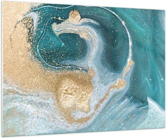 Arttor Bilder auf Glas 100x70cm Glasbild Golden Türkis Hintergrund Groß Wanddeko Bild im Glas Schlafzimmer Küche Deko Wandbilder Dekoration Wohnzimmer Modern