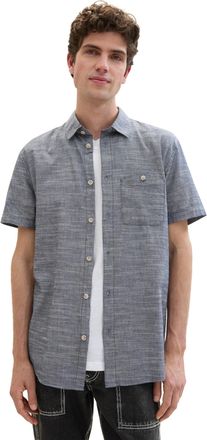 Tom Tailor Herren Chambray Kurzarm-Hemd mit Brusttasche, navy chambray, XXL