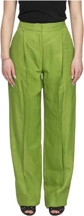 Elisabetta Franchi Femme, Pantalons, Vert, Taille: 42 FR Pantalon en lin m&eacute;lang&eacute;