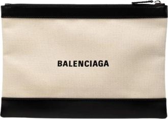 Balenciaga Pre-owned Navy Clip Clutch - Femme - Pre-owned - Beige - Taille: ONE Size