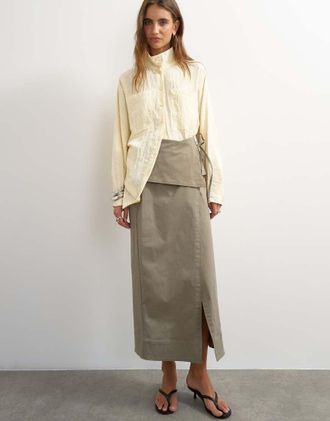 Topshop jupe longue portefeuille en serg&eacute; avec lien, gris charbon