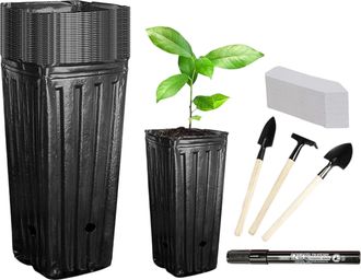 Generico Pflanzt&ouml;pfe, 20-teiliges quadratisches PVC-Pflanzgef&auml;&szlig;-Set, hohe Drainage-T&ouml;pfe mit Etiketten und Werkzeug f&uuml;r Zitrusfr&uuml;chte und