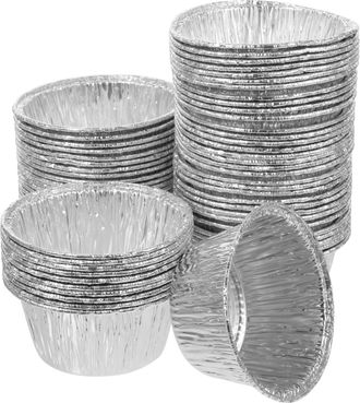 Garneck 100st&uuml;cke Einweg-aluminiumfolie Mini Backf&ouml;rmchen F&uuml;r Ei-tartes Runde Tart Cups Mit Hoher Hitzebest&auml;ndigkeit Und Stabilen R&auml;ndern F&uuml;r Muffins Cupcakes