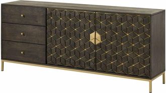 Massivmoebel24 Sideboard Mango 180x40x77 grau ge&ouml;lt diamond 110