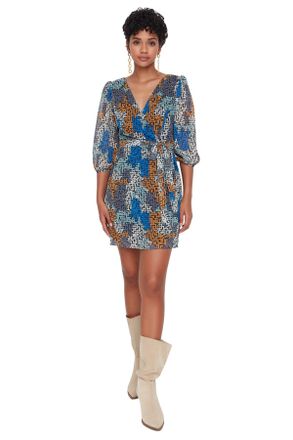 Trendyol Damen Trendyol Woman Mini Skater V-neck Woven Dress Kleid, Mehrfarbig, 36 EU