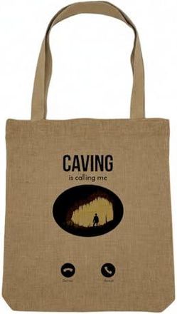 Fabulous Sac Shopping Tote Bag Aspect Lin - Caving Is Calling Me Adventure Outdooor - Sac de Courses Toile Epaisse 360g Beige Naturel Cabas Port&eacute; Epaule Solide