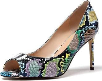 elashe Escarpins Femme Talon Haut - 8CM Escarpins Peep Toe - Escarpins Femms Bout Ouvert Talon de Soirée Mariage SerpentinEU37