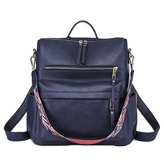 Generic Sac &agrave; dos tendance en cuir pour femme, grand sac &agrave; dos de designer pour voyage, sac &agrave; bandouli&egrave;re en toile pour filles, bleu marine, taille unique