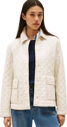 Tommy Hilfiger Damen Steppjacke Padded Nylon Slim Quilted mit Spitzkragen, Elfenbein (Newsprint), L