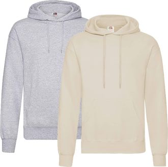 Fruit Of The Loom Herren Kapuzenpullover S M L XL XXL 3XL 4XL 5XL auch Sets, 1x Grau + 1x Natur + 1x HL-Kauf Notizblock, XXL