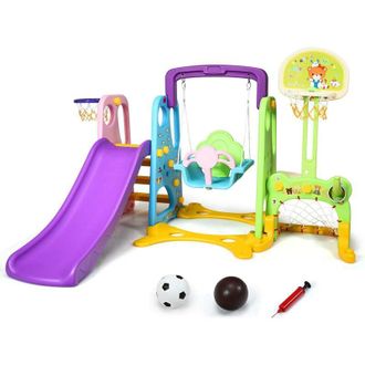 Costway Ensemble Toboggan Balan&ccedil;oire 6 en 1 Basket-ball Football Escalade Jeu Boucle - Exterieur Int&eacute;rieure 3 - 8 Ans Violet