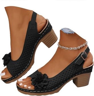 Generic Sandales compens&eacute;es &agrave; bout ouvert et bride arri&egrave;re pour femme avec noeud lat&eacute;ral, style d&eacute;contract&eacute;, talon mi-bas, toile avec noeud papillon, Tc Noir,