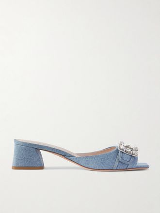 Roger Vivier Mules En Jean À Cristaux - Bleu
