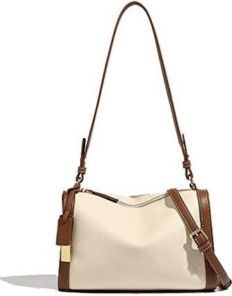 Generic Sac &agrave; bandouli&egrave;re Hobo en cuir v&eacute;ritable pour femme, sac &agrave; main d&eacute;contract&eacute;, sac &agrave; bandouli&egrave;re tendance avec fermeture &eacute;clair, sacs cylindriques, blan