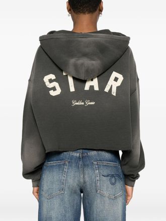 Golden Goose Cropped Cotton Hoodie - Charcoal