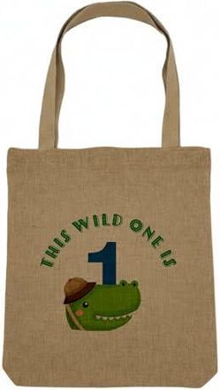 Fabulous Sac Shopping Tote Bag Aspect Lin - This Wild One is 1 Celebration Birthday Party Gift Safari Animals - Sac de Courses Toile Epaisse 360g Beige Naturel