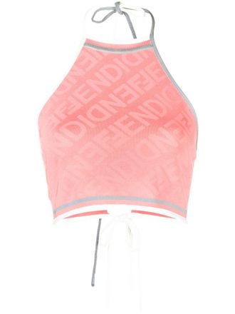 Fendi haut crop &agrave; design sans manches - Rose
