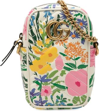 Gucci Hobo Bags - Mini GG Marmont Floral Printed Matelasse Leather C - Gr. unisize - in Wei&szlig; - f&uuml;r Damen
