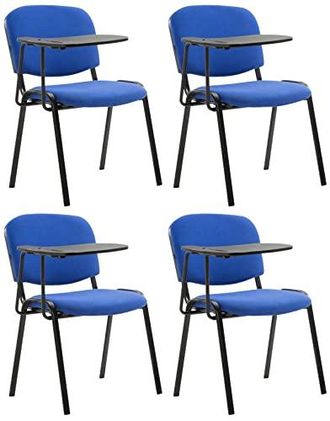 Clp Lot de 4 Chaises Visiteur Ken Tissu et Tablette Rabattable I Chaise Salle de Conférence Dossier et Assise Rembourrés, Couleur:Bleu