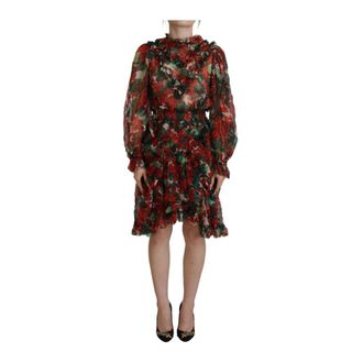 Dolce & Gabbana Geranienblumen A-Linie Seidenkleid - - Dresses - Damen - Mehrfarbig - S
