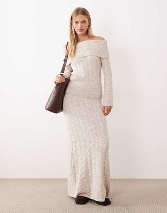 4th & Reckless Jupe longue densemble en maille torsad&eacute;e aspect laine - Gr&egrave;ge-Neutre