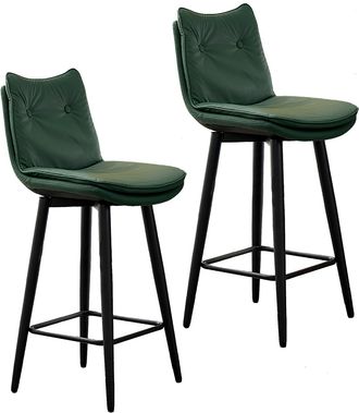 Generic 29,5 Drehbare Barhocker 2er-Set mit Rückenlehne und Fußstütze Doppellagige Kunstlederstühle in Thekenhöhe Braun(Green)