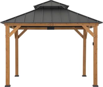 Sunjoy Direct Tonnelle en c&egrave;dre KAPS avec panneau solaire - 330cm x 330cm, anthracite