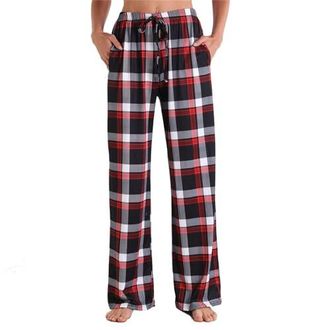 Generic Bas de Pyjama Femme Long Pantalon de Pyjama &agrave; Carreaux Pantalon de Nuit Confortable Pantalon de Loisirs avec Taille &eacute;lastique Ample Pas Cher Nightwear