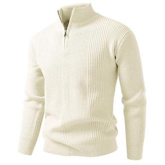 Generic ofeirhz Pull pour homme avec fermeture éclair 1/4 - Col montant - Manches longues - Facile dentretien - Pull thermique ample décontracté avec poignets
