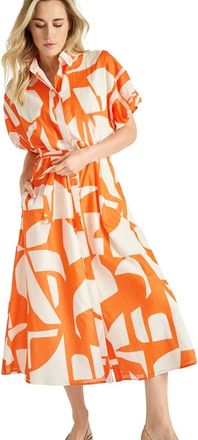 Marie M&eacute;ro Femme, Robes, Orange, Taille: 50 FR Printed Long Shirt Dress