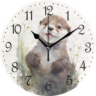 Mnsruu Wanduhr, niedlicher Otter, leise, nicht tickend, dekorative Wanduhren, batteriebetrieben, 25 x 25 cm, f&uuml;r Zuhause, Wohnzimmer, K&uuml;che, Badezimmer, Schl