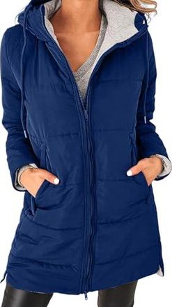 Generic Manteaux dhiver pour femmes, manteau parka à fermeture éclair intégrale, imperméable, couleur unie, veste matelassée doublée en polaire pour femme ave