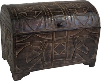 Guru Shop Halbrunde Beschnitzte Balsaholz Truhe, Braun, Size:37x50x30 cm