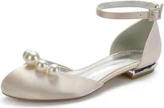 Generic Chaussures De Mariage Femme Élégant Rond Chaussures De Mariée Ballerines Satinée Plate Été Femmes 2Cm,Champagne,39 EU