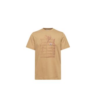 Moncler Moncler Down Jacket Print Cotton T-shirt, Men, Beige, Size: 3xl