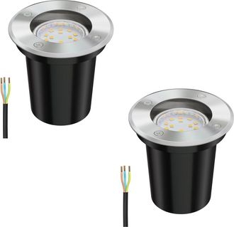 LEDs Com 2 Stück Boden-Einbauleuchte BOLI für außen Edelstahl rund IP67 108mm Ø inkl. LED Lampe (warmweiß, 2,339W, 227lm, 110°)