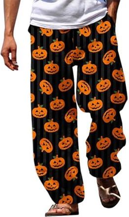 Generic Pyjama dHalloween pour homme, pantalon de costume fantôme, citrouille, crâne, fantôme, pantalon confortable, léger, élastique, taille haute, jambe lar