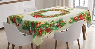 Abakuhaus No&euml;l Nappe, nostalgique Celebration, Linge de Table Rectangulaire pour Salle &agrave; Manger D&eacute;cor de Cuisine, 140 x 170 cm, Beige Rouge Vert