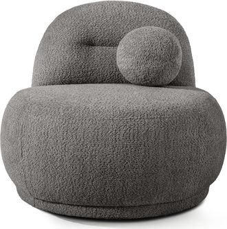 Konsimo Sofa Malve Bequeme 3-Sitzer Couch in Boucl&eacute;-Stoff, Japandi-Stil 2 Dekokissen in Kugelform, Chenille-Stoff, Weiche Sitzfl&auml;che (dunkelgrau, Sessel 83x74
