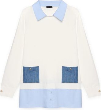 Fiorella Rubino Femme, Pulls, Blanc, Taille: 44 FR Pull bicolore avec poches en denim