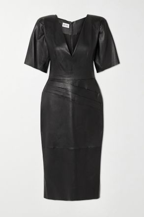 Maticevski Leaded Midikleid Aus Leder Mit Falten - Schwarz