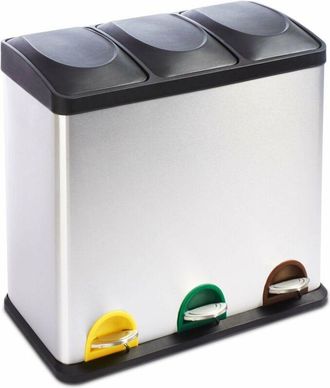Casa Pura Casa Pura - Poubelle tri s&eacute;lectif Brandon, Poubelle tri s&eacute;lectif &agrave; p&eacute;dale, Acier inoxydable, 3 bacs, 54 Litres
