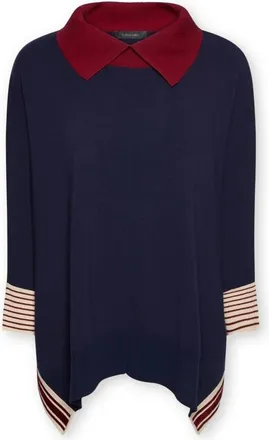 Elena Miro Femme, Pulls, Bleu, Taille: 42 FR Poncho en maille &agrave; bords ray&eacute;s