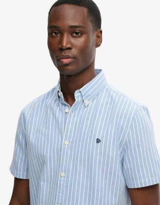 Superdry Chemise Oxford preppy &agrave; manches courtes - Bleu broker ray&eacute;